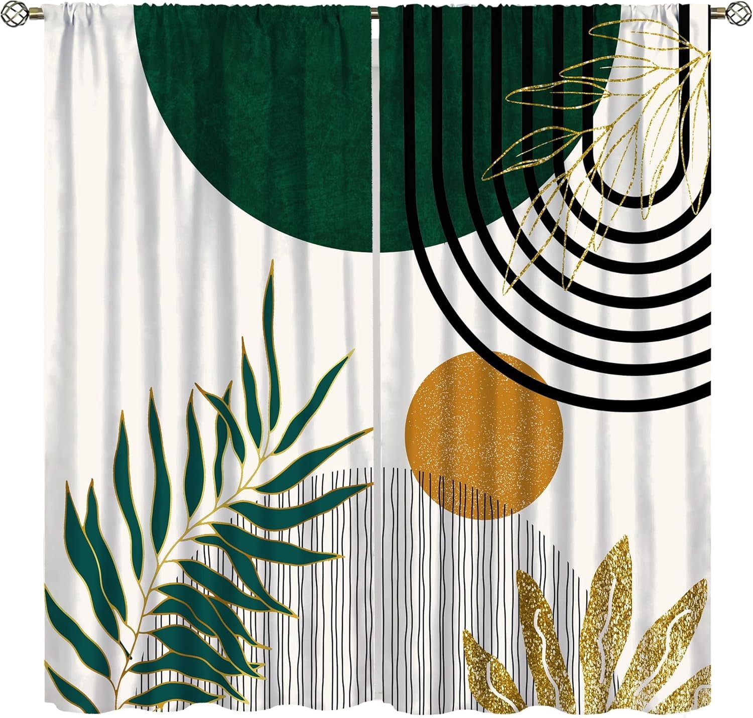 Boho Leaves Curtains, Minimalist Mid-Century Abstract Geometric Sun ...