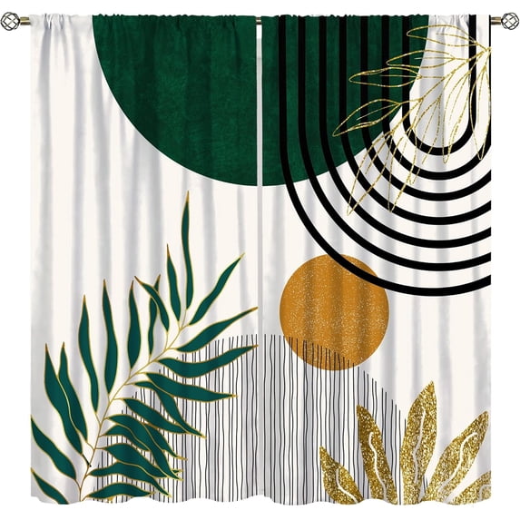 Boho Leaves Curtains, Minimalist Mid-Century Abstract Geometric Sun ...
