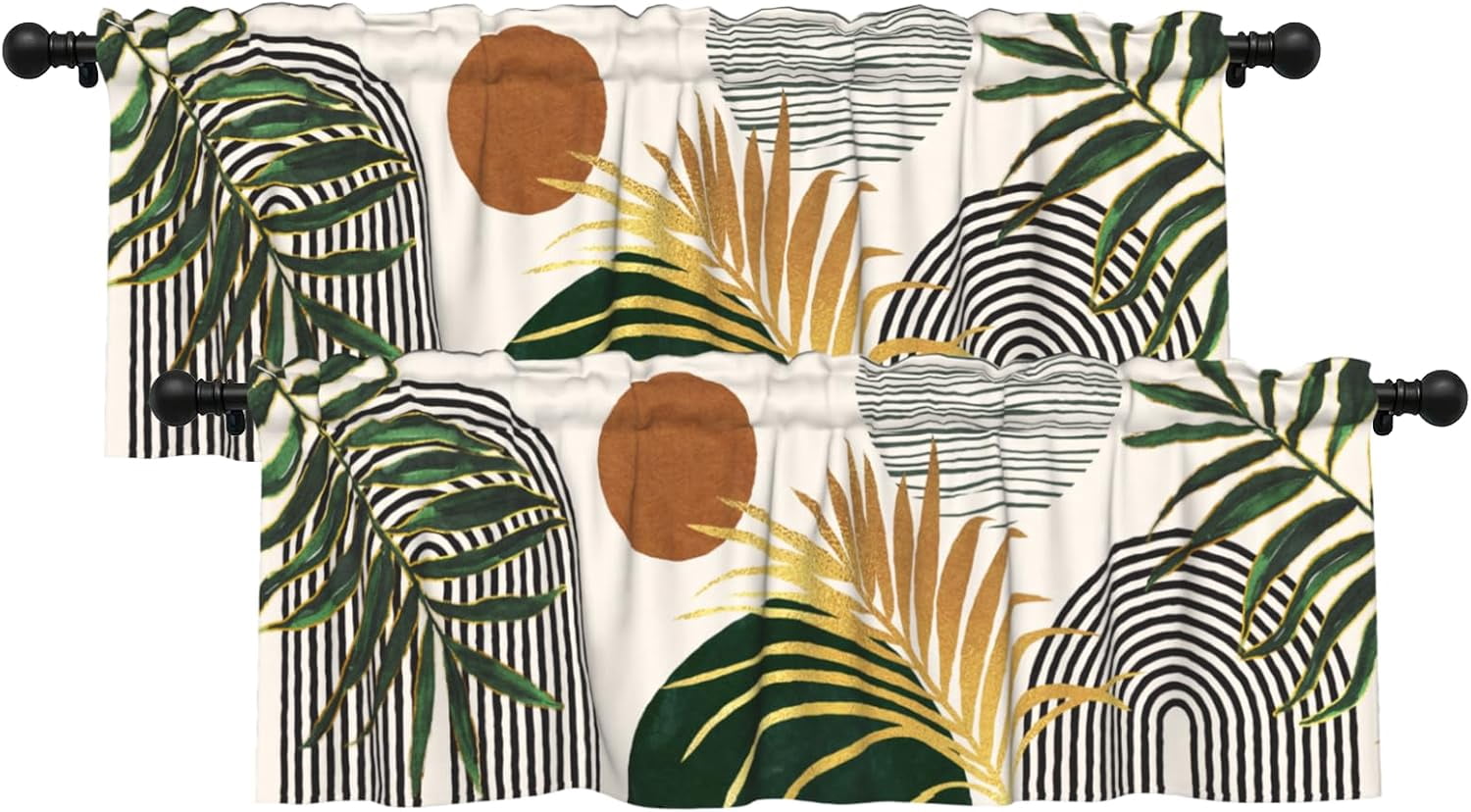 Boho Leaves Kitchen Curtain Valance Mid Century Blackout Rod Pocket ...