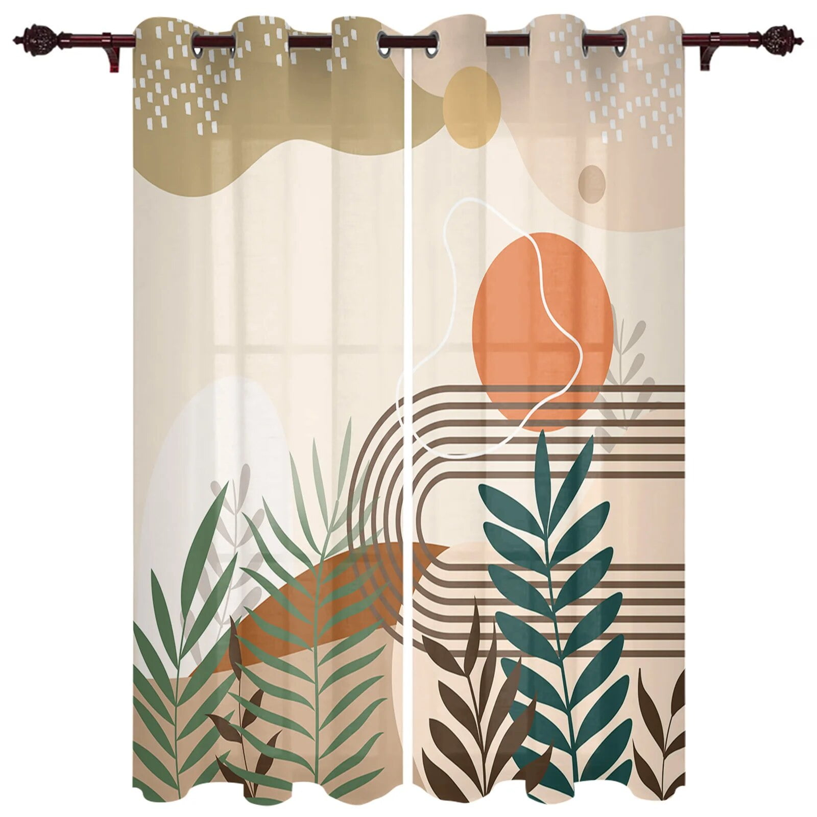 Boho Leaves Plants Modern Window Curtains for Living Room Luxury ...