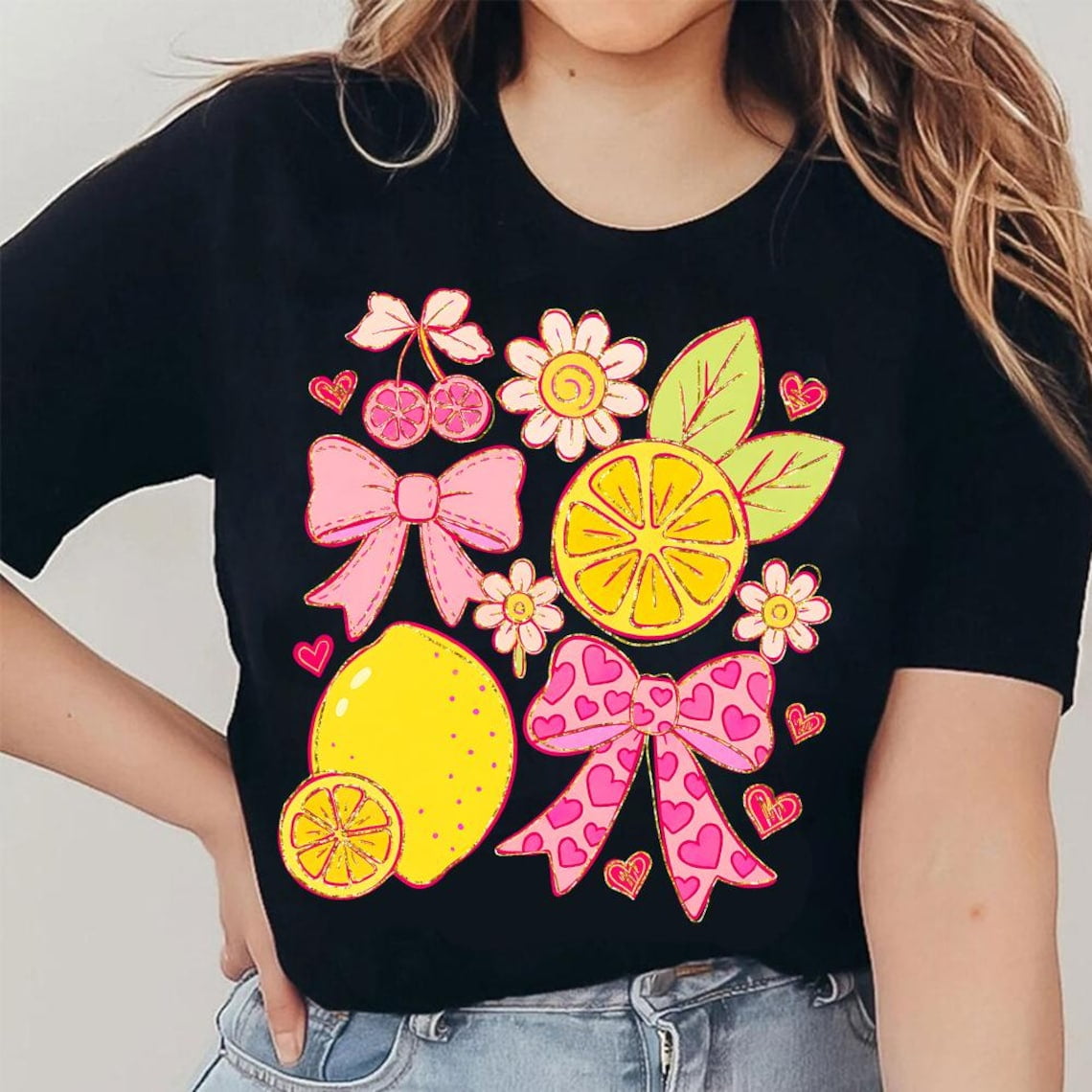 Boho Lemon Coquette T-Shirt – Preppy Summer Fruit Tee, Cute Floral ...