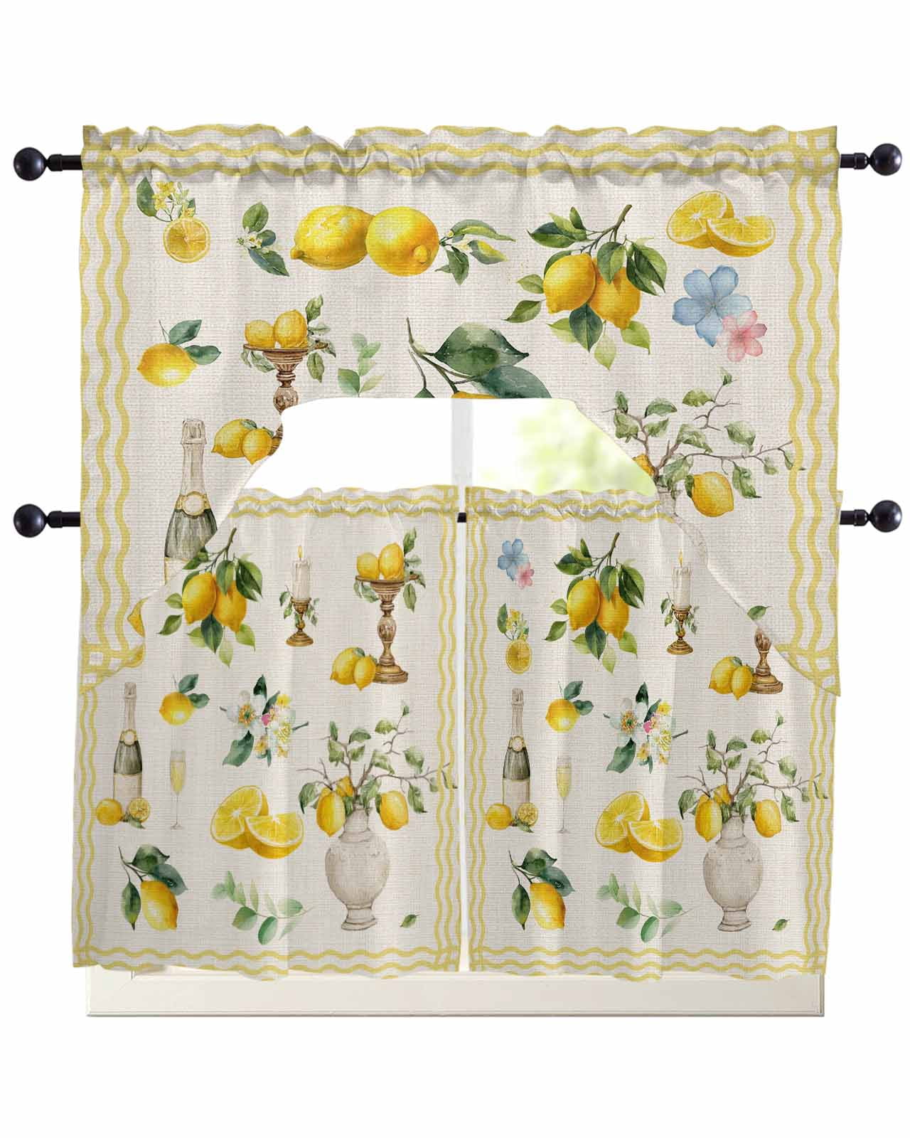Boho Lemons Kitchen Curtains Sets 36 Inch Length with Valance, Summer ...