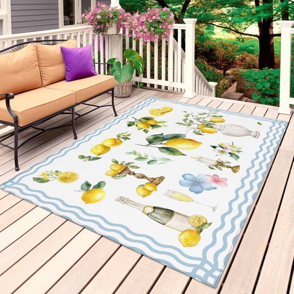 Boho Lemons Outdoor Rug for Patio/Deck/Porch, Non-Slip Large Area Rug 3 ...
