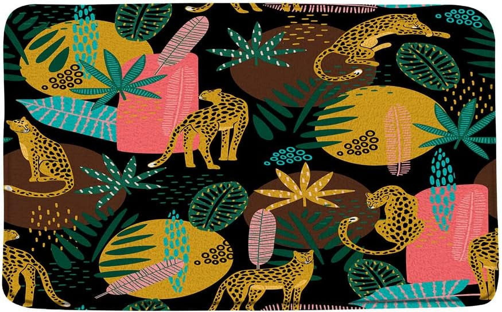 Boho Leopard Bath Mat Modern Mid Century Tropical Palm Leaves Abstract ...