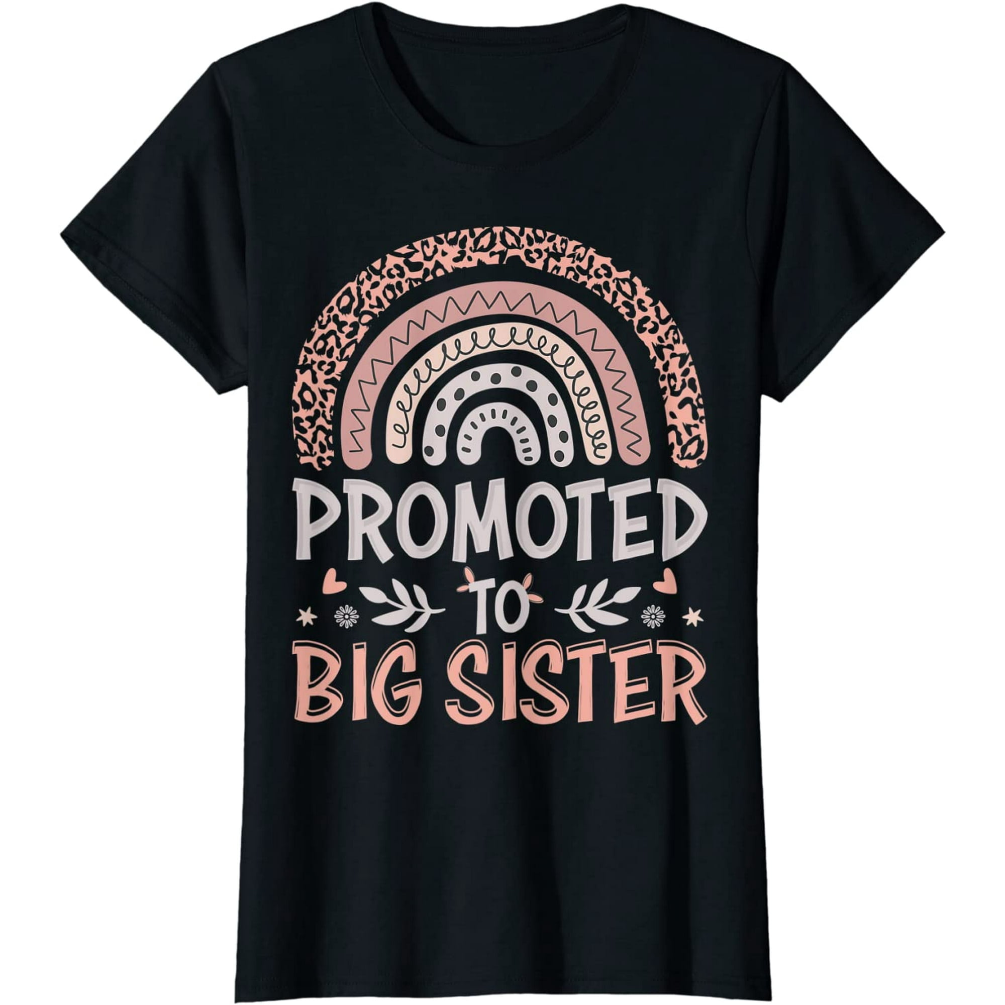 Boho Leopard Rainbow Promoted to Big Sister Graphic T-Shirt for Women ...