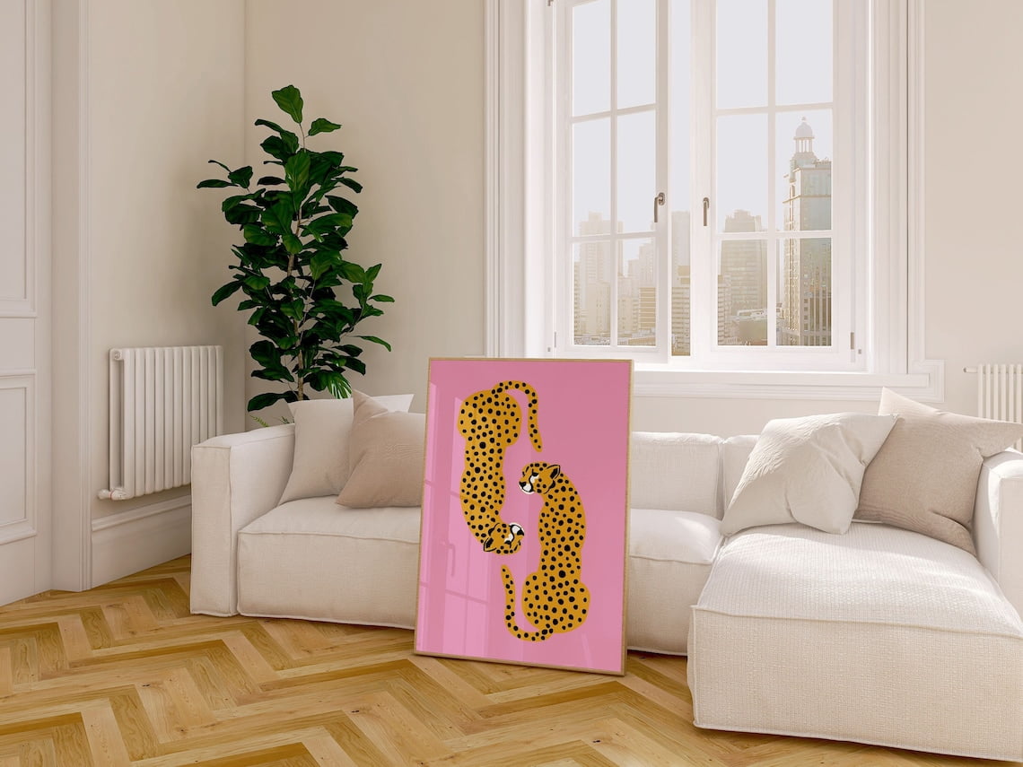 Boho Leopard Spirit Animal Illustration Wall Art, Unframed Canvas Size ...