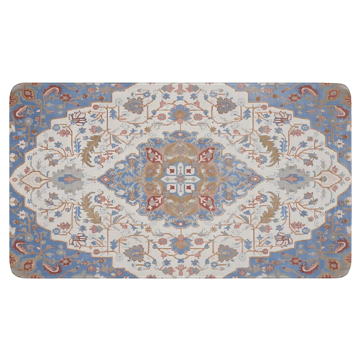 Boho Light Blue Vintage Country Patterned Carpet Door Mat 30 X 17 Inch ...