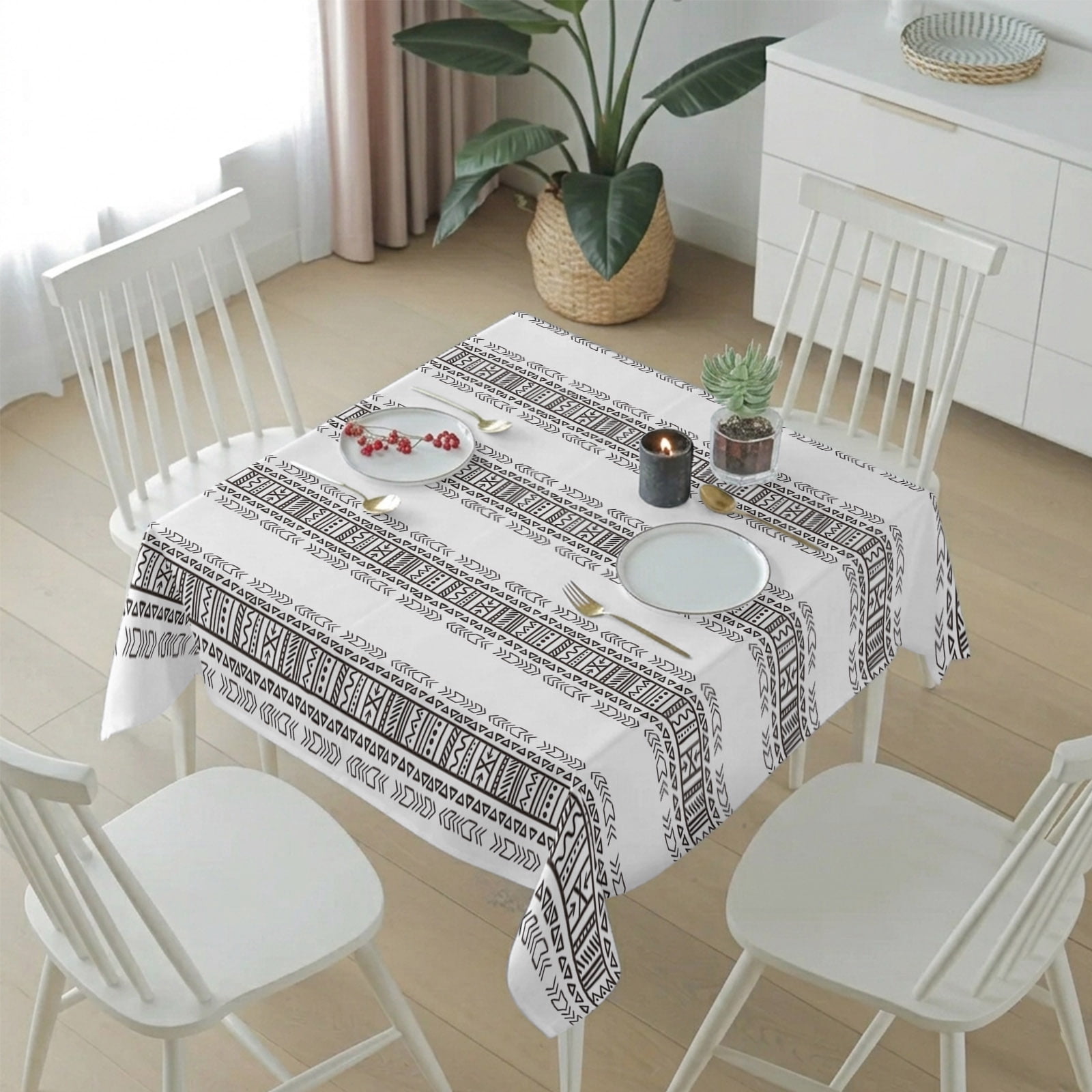 Boho Line Art on White Table Cloth 54x54in, Waterproof Square ...