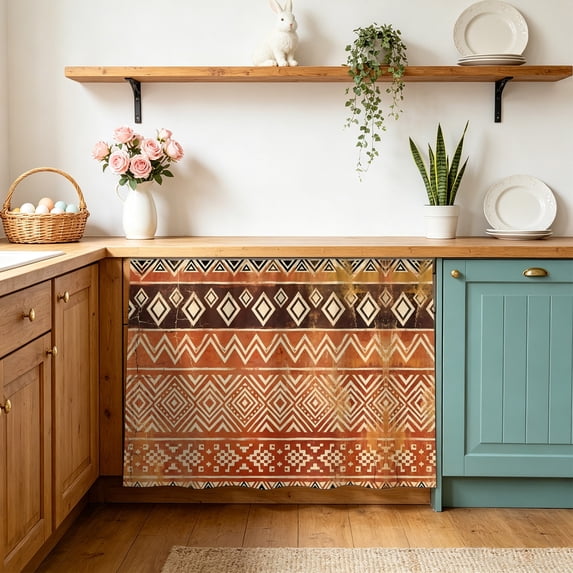 Boho Linear Cabinet Curtains 11"W x 13"L, Terracotta Brown Native ...
