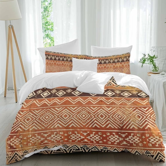 Boho Linear Comforter Set Twin Size, Terracotta Brown Native Rustic ...