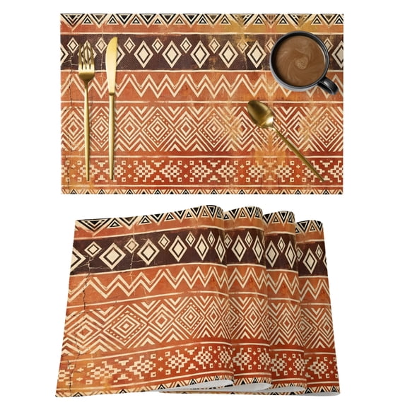 Boho Linear Cotton Linen Placemats Set of 1, Terracotta Brown Native ...