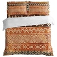 Boho Linear Duvet Cover Set Full Size, Terracotta Brown Native Rustic ...