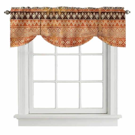 Boho Linear Tie Up Valance Curtains Terracotta Brown Native Rustic ...