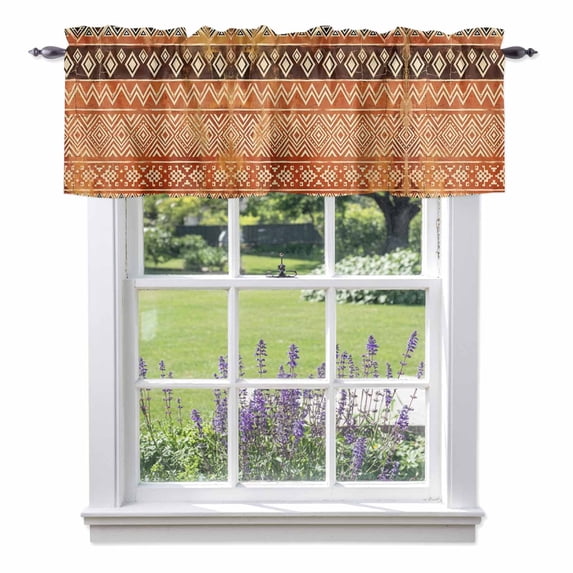 Boho Linear Valances for Windows, Terracotta Brown Native Rustic ...