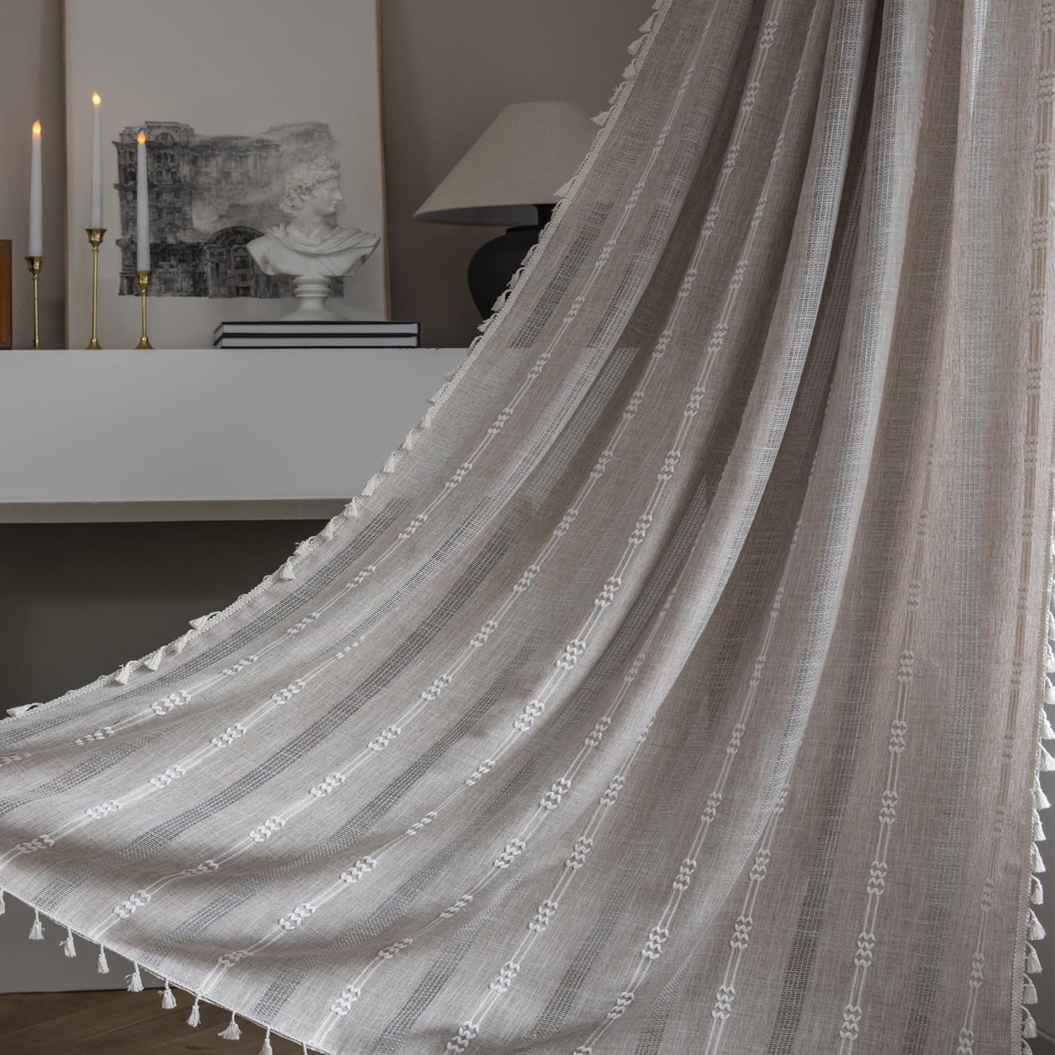 Boho Linen Curtains 63 Inch Length, 2 Panels Set Farmhouse Living Room ...