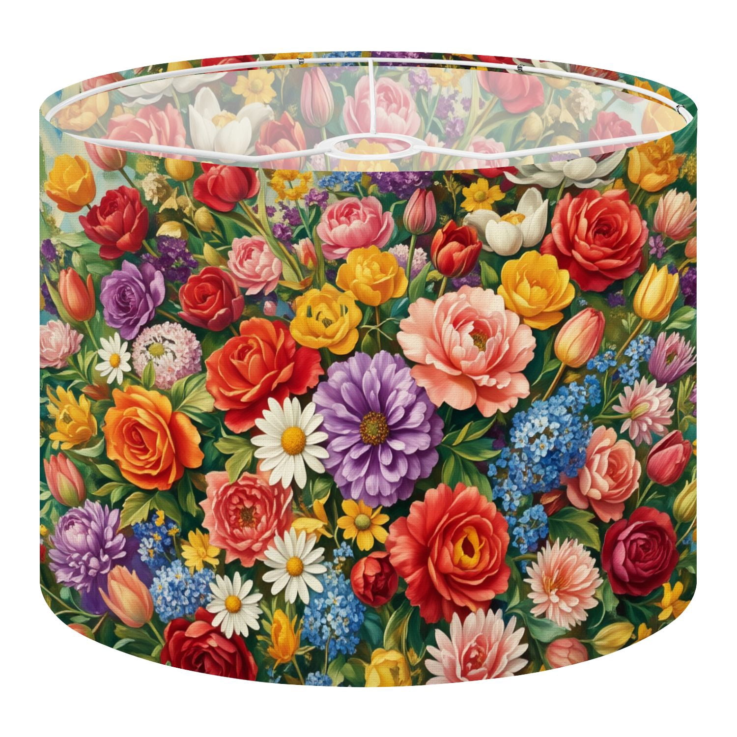 Boho Linen Drum Lampshades Colorful Floral Garden Roses Tulips Daisies ...