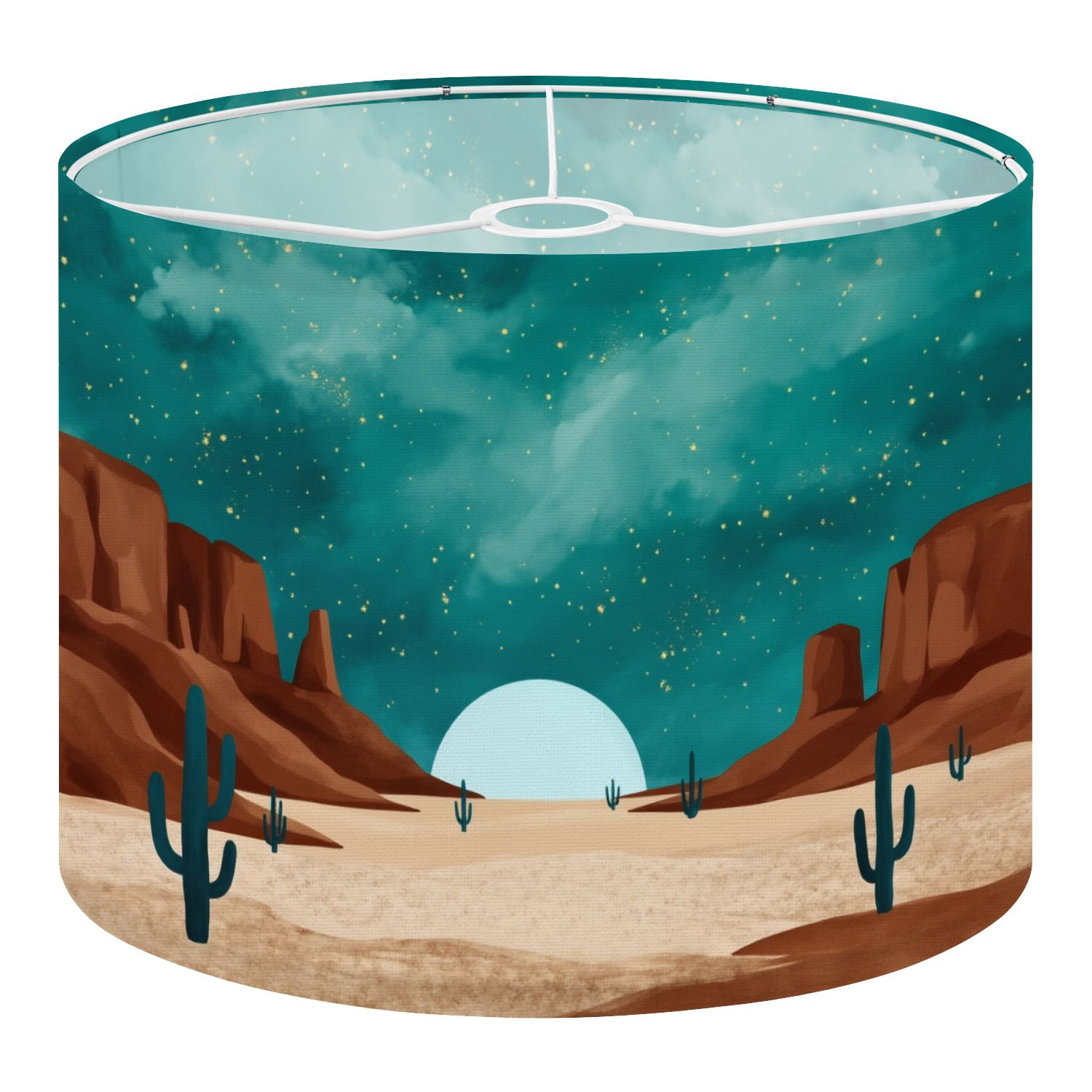Boho Linen Drum Lampshades Desert Landscape Cacti Starry Sky Night 13 ...