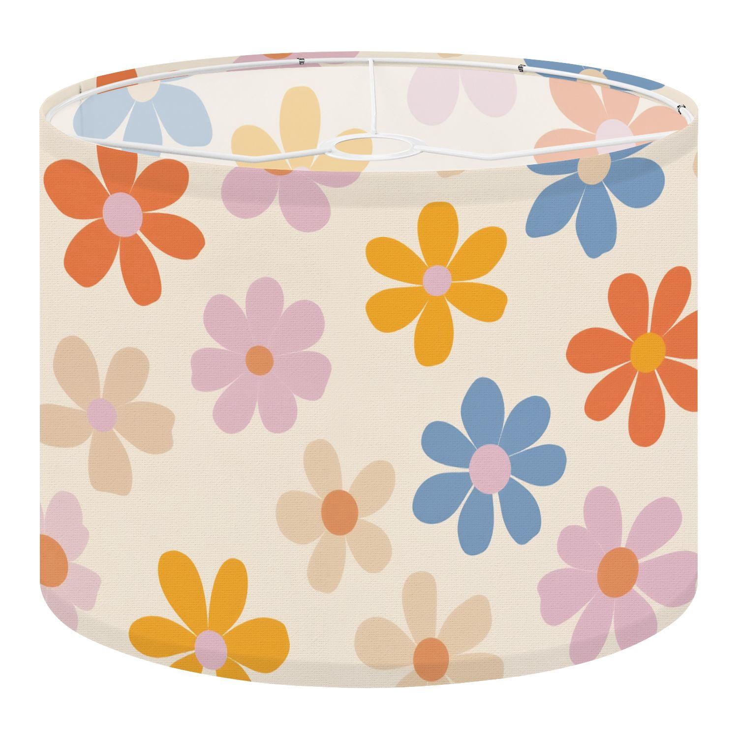 Boho Linen Drum Lampshades Floral style 70s groovy daisy flowers Retro ...