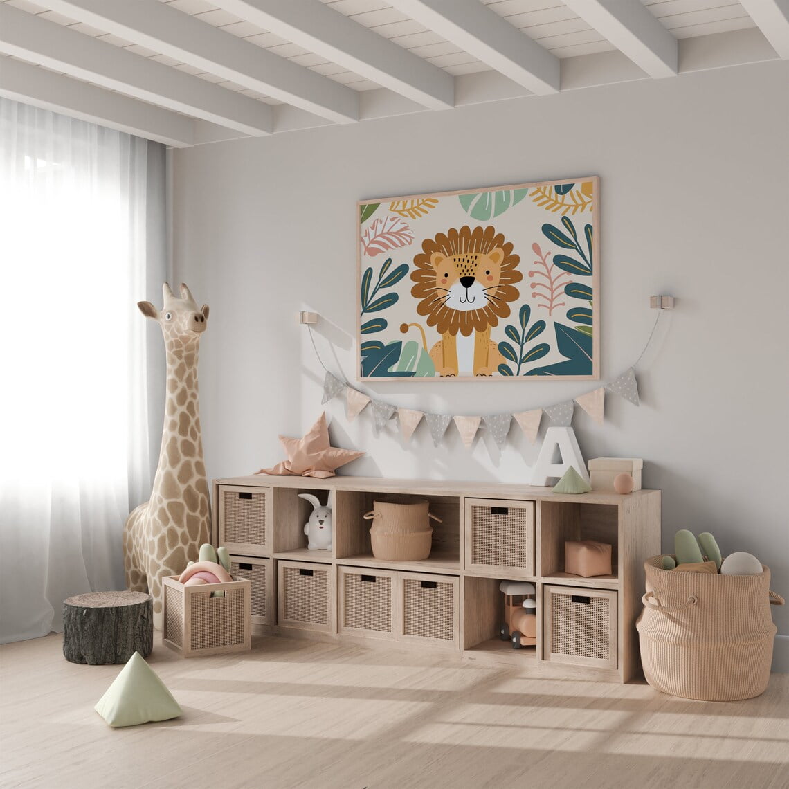 Boho Lion Nursery Decor, Baby Room Animal Poster, Safari Playroom Wall ...
