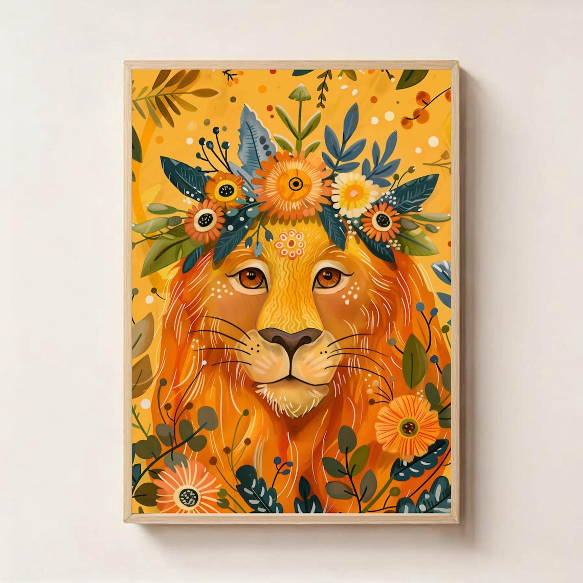 Boho Lion Wall Art Floral Jungle Safari Nursery Decor, Unframed Canvas ...
