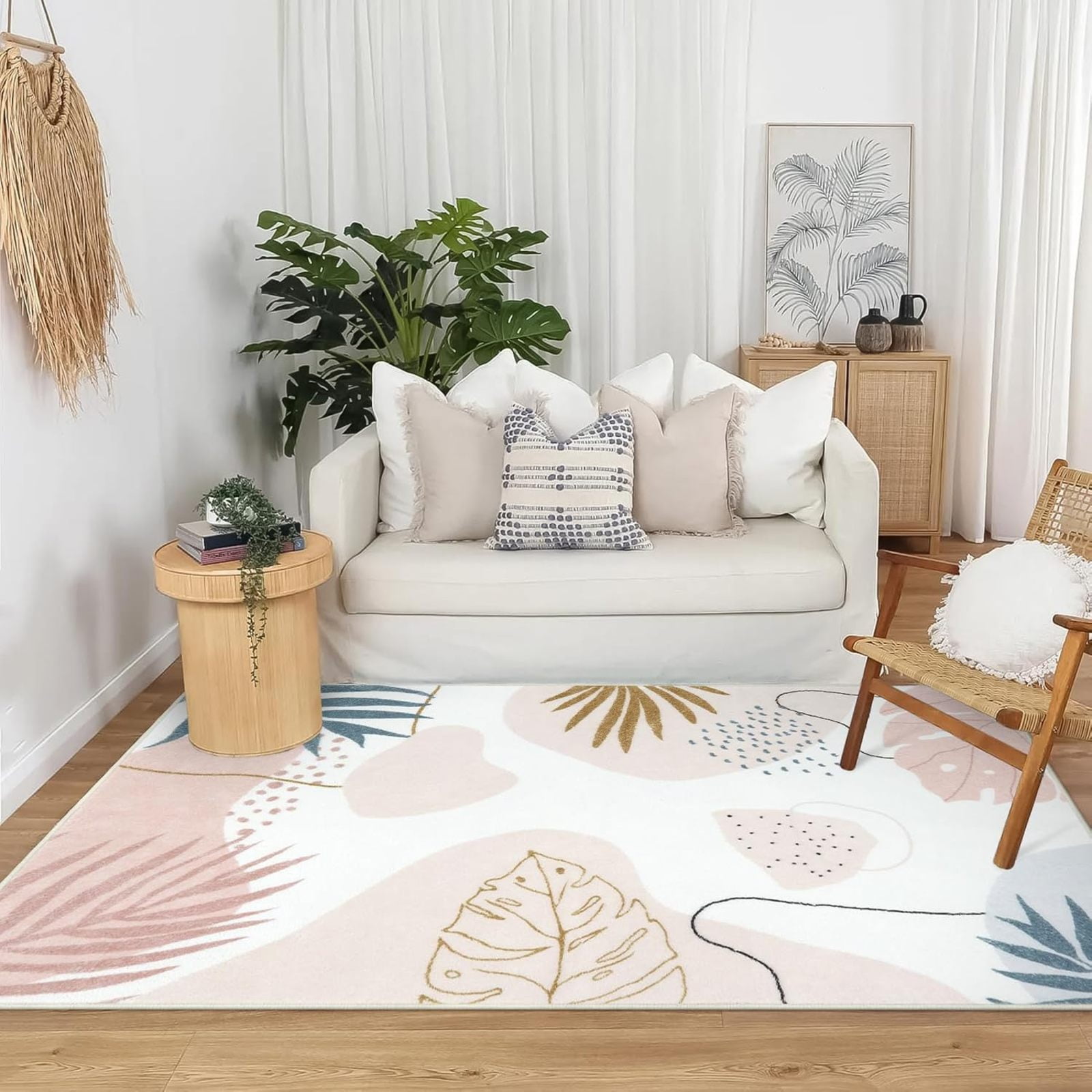 Boho Living Room Rug Pink Area Rugs For Bedroom Aesthetic Machine ...