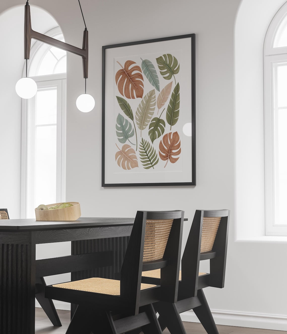 Boho Living Room Tropical Leaf Illustration Nature Art in Green Brown ...