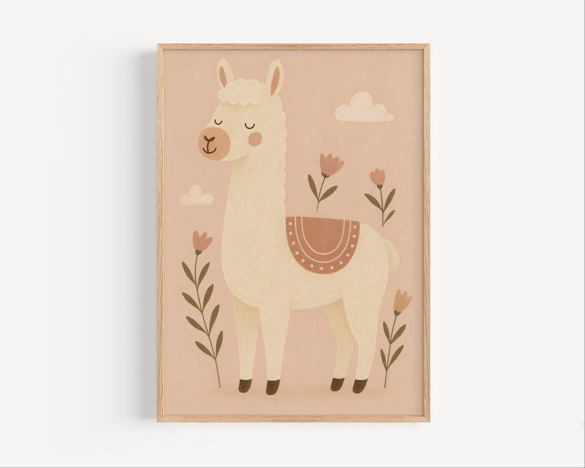 Boho Llama Nursery Poster: Pastel Animal Wall Art, Unframed Canvas Size ...