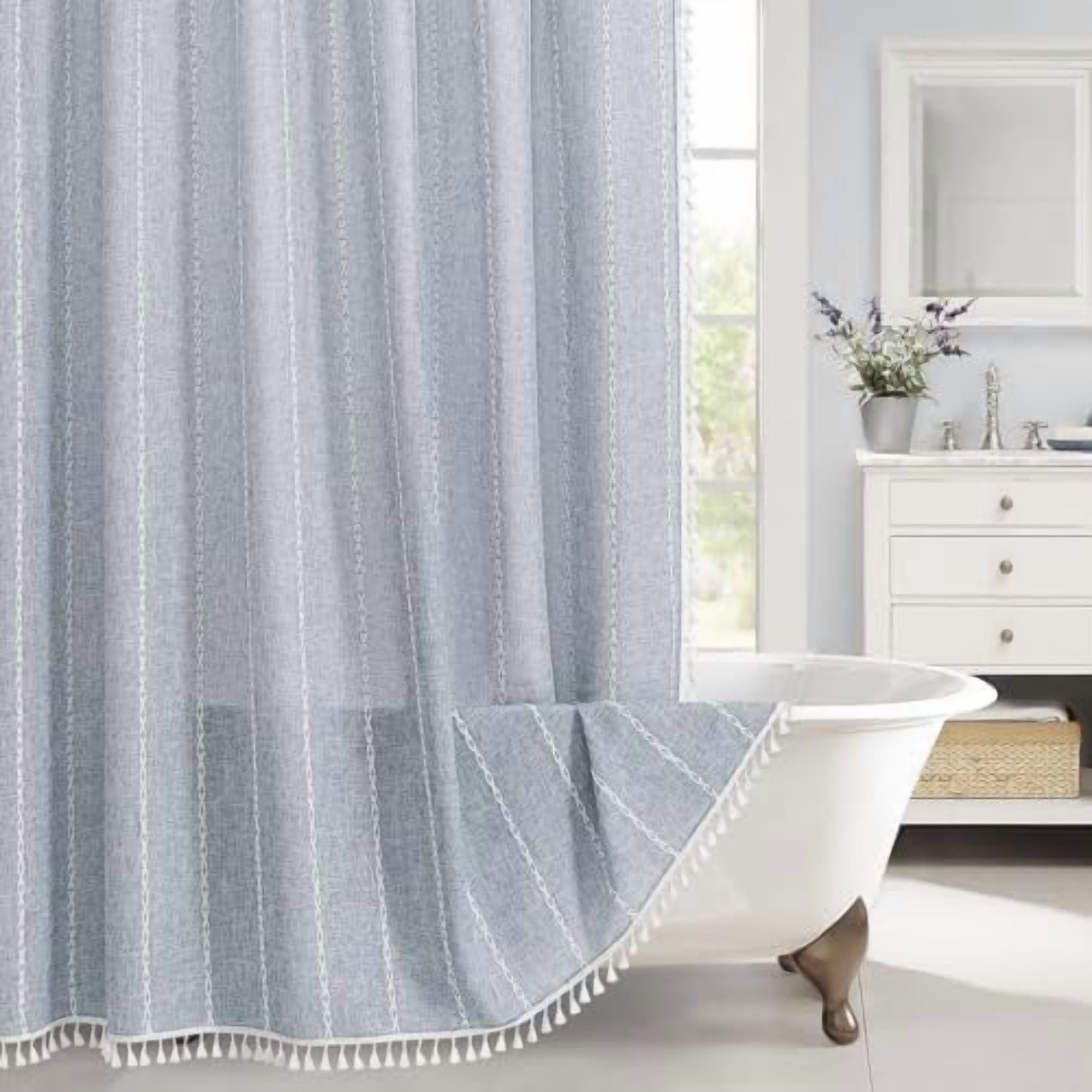 Boho Long Shower Curtain 72 x 78, Blue Farmhouse 78 inch Long Polyester ...