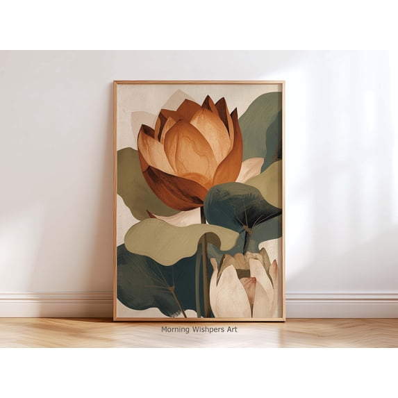 Boho Lotus Flower Wall Poster Minimalist Botanical Poster Terracotta ...