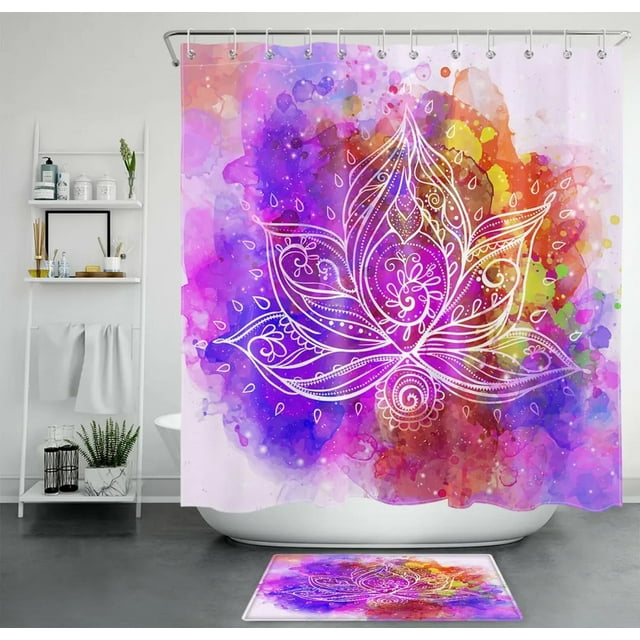 Boho Lotus Watercolor Shower Curtain Set Create A Serene Oasis In