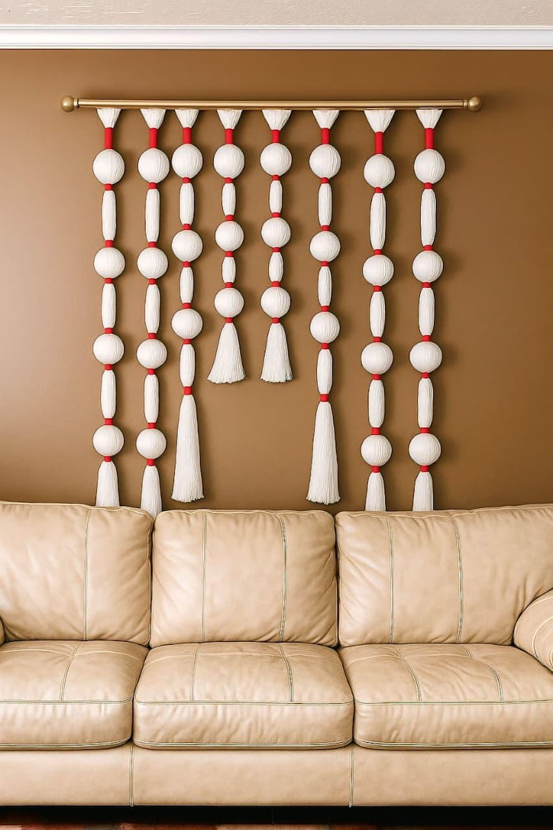 Boho Macrame Ball Wall Art with Beads and Tassels, Handmade Wall ...