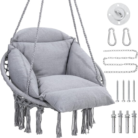 Boho Macrame Hammock Chair Swing with Oversized Cushion, Hanging Chair ...