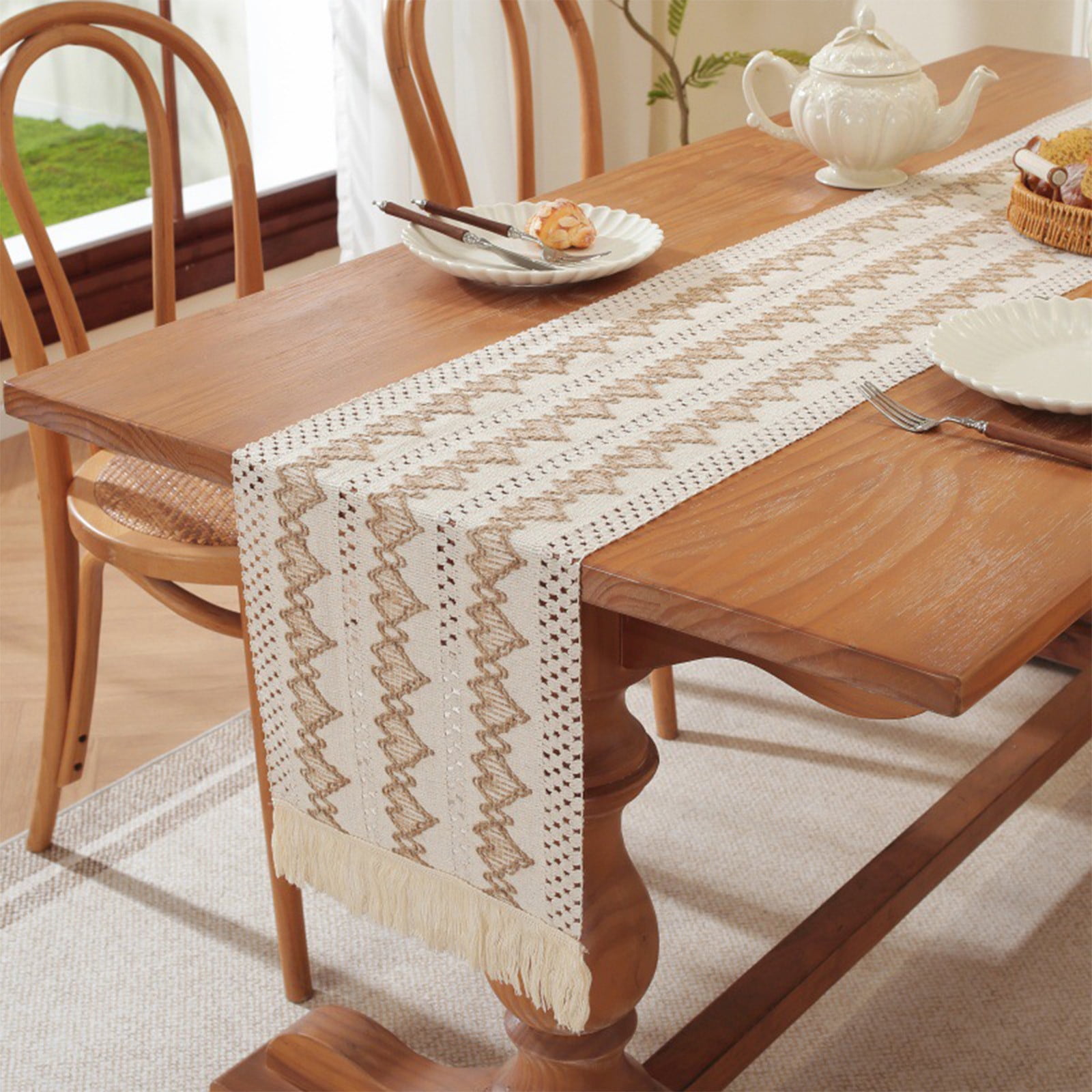 Boho Macrame Table Runner with Tassels, Woven Bohemian Decor, Rustic ...