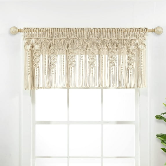 Boho Macrame Textured Cotton Valance, 50" W x 20" L, Neutral - Boho ...