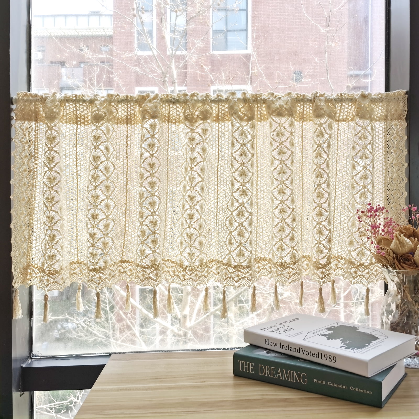 Boho Macrame Valance for Window Cotton Crochet Kitchen Curtain with ...