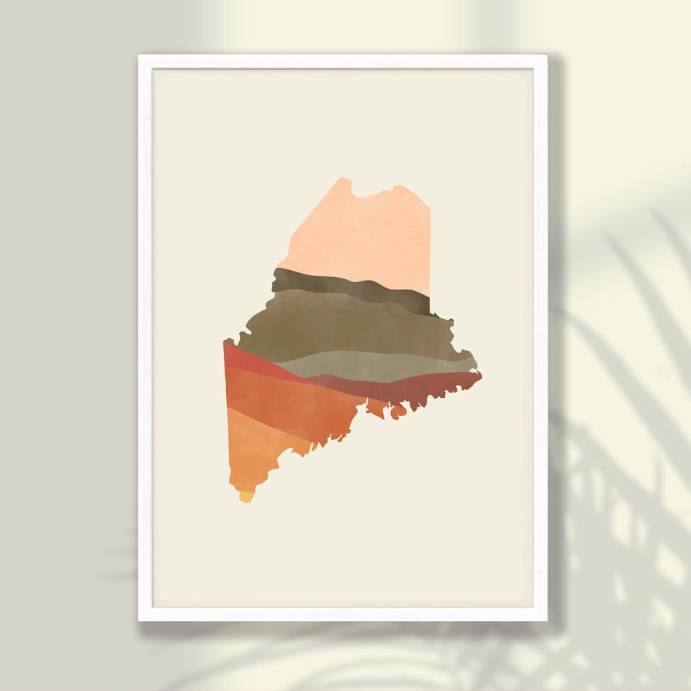 Boho Maine State Map Poster - Maine State Wall Art Travel Print Maine ...