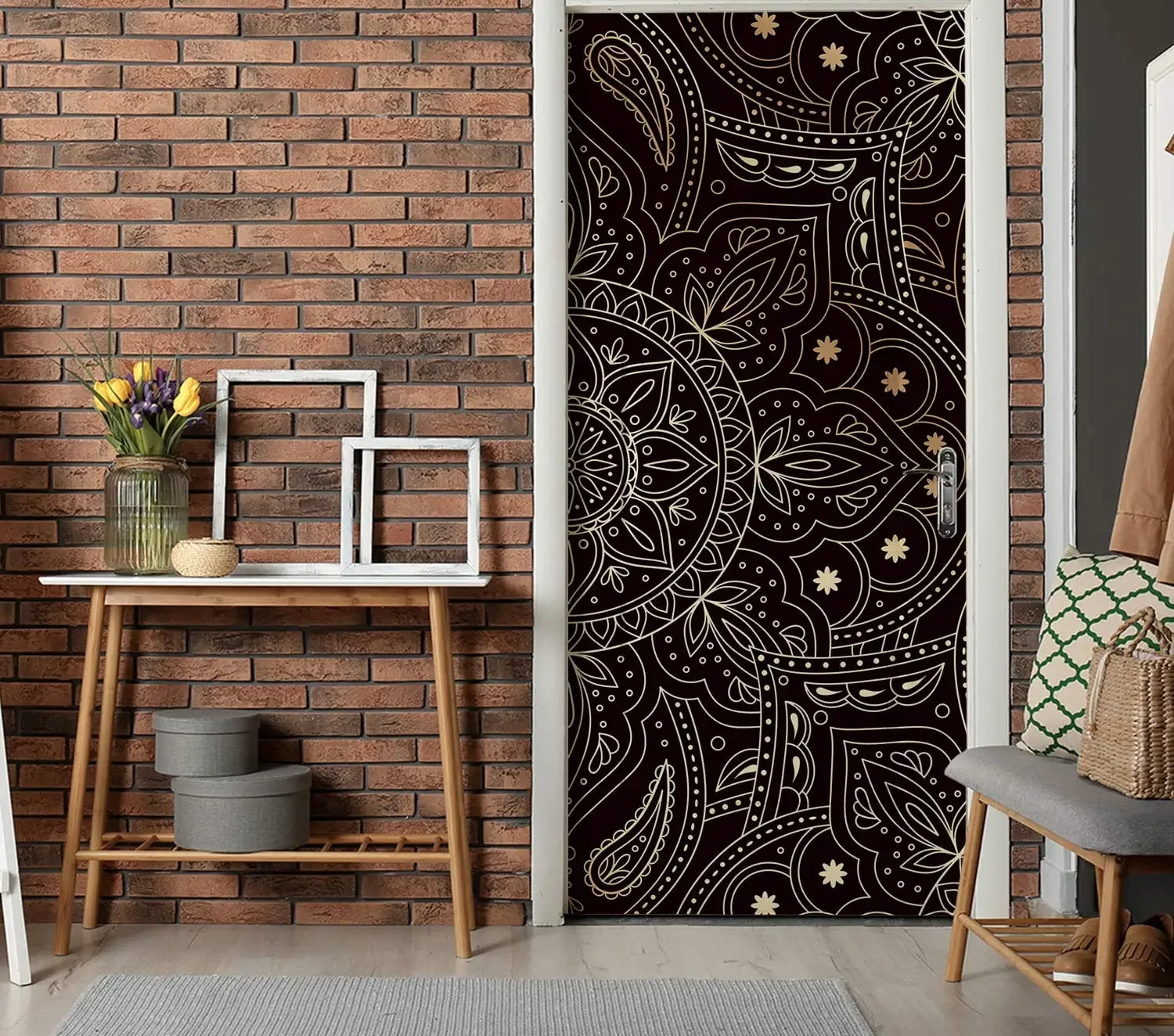 Boho Mandala Door Stickers 3D Wallpaper Removable Classic Datura Art ...