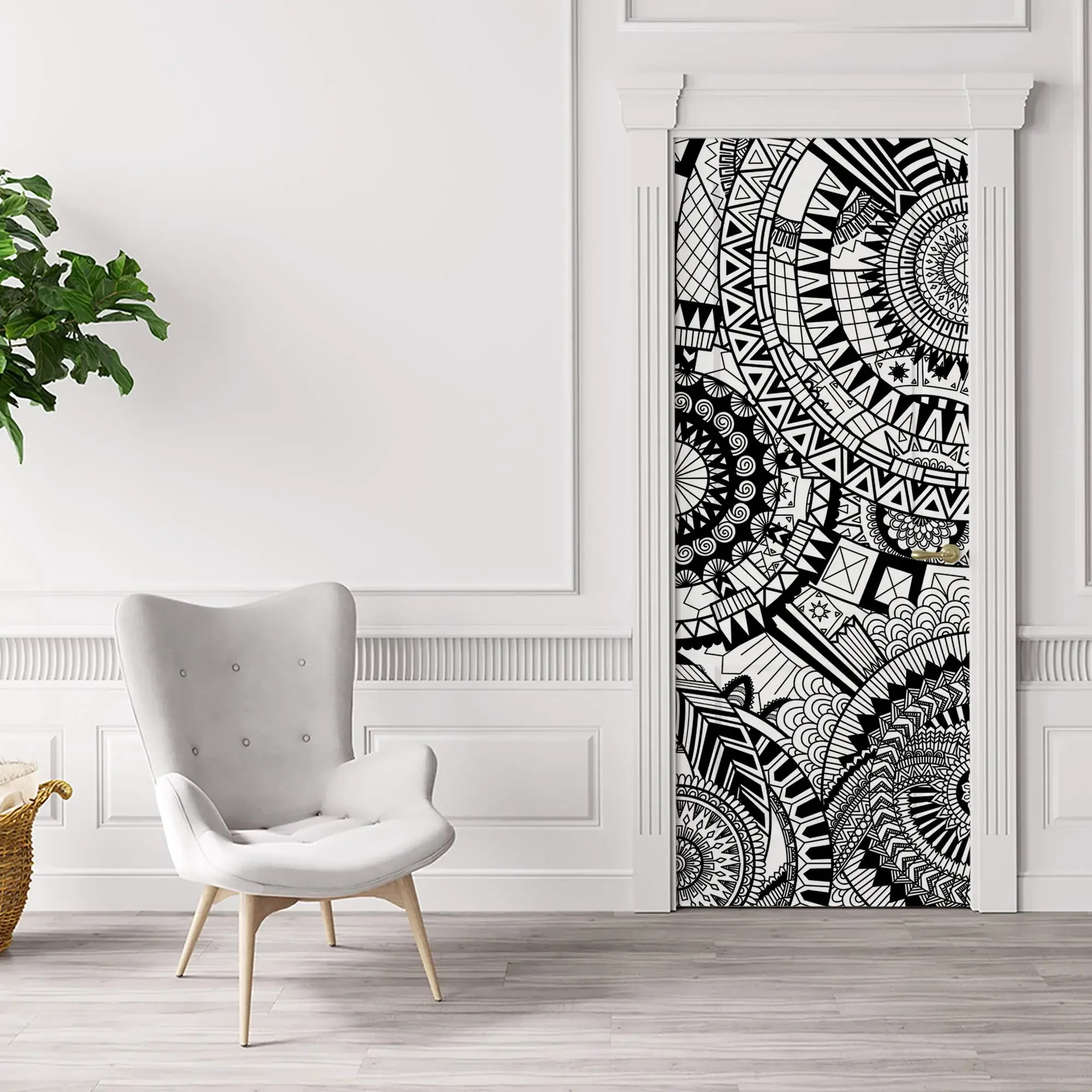Boho Mandala Door Stickers 3D Wallpaper Removable Classic Datura Art ...