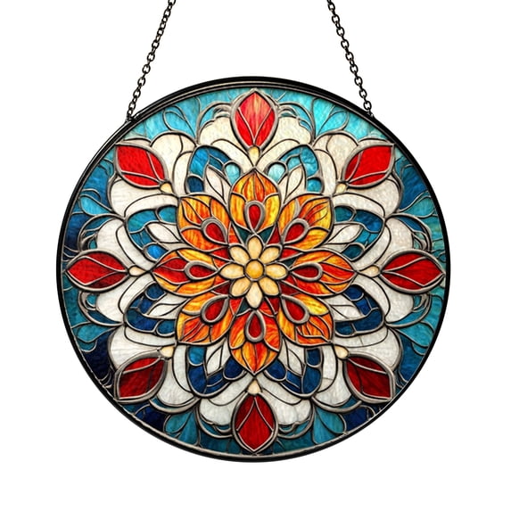Boho Mandala Floral Pattern Stained Glass Style Suncatcher Window ...