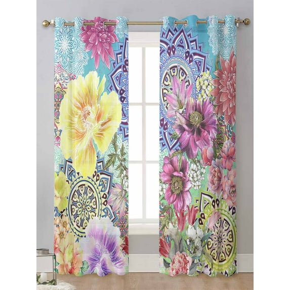 Boho Mandala Flower Peony Sheer Curtains For Living Room Window ...
