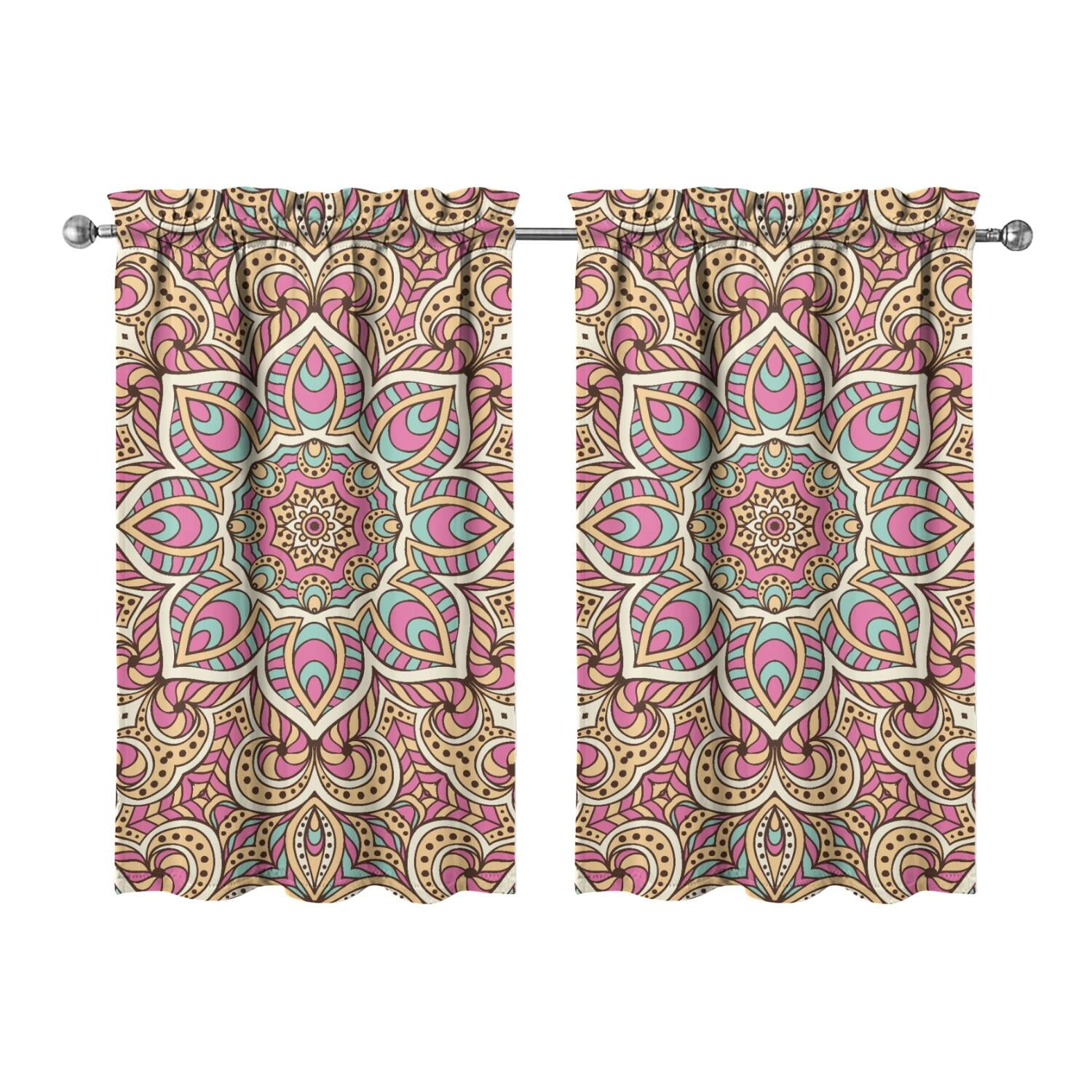 Boho Mandala Kitchen Curtains 2 Pack - 27.5Wx39L Inch Folk Style ...