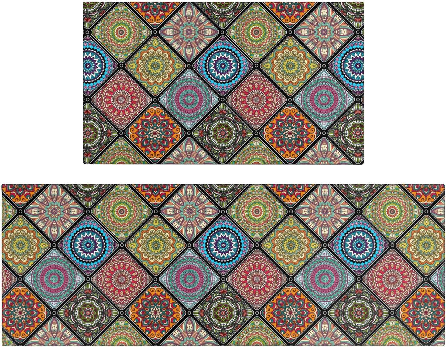 Boho Mandala Kitchen Rugs Set 2,Boho Traditional Floral Medallion ...