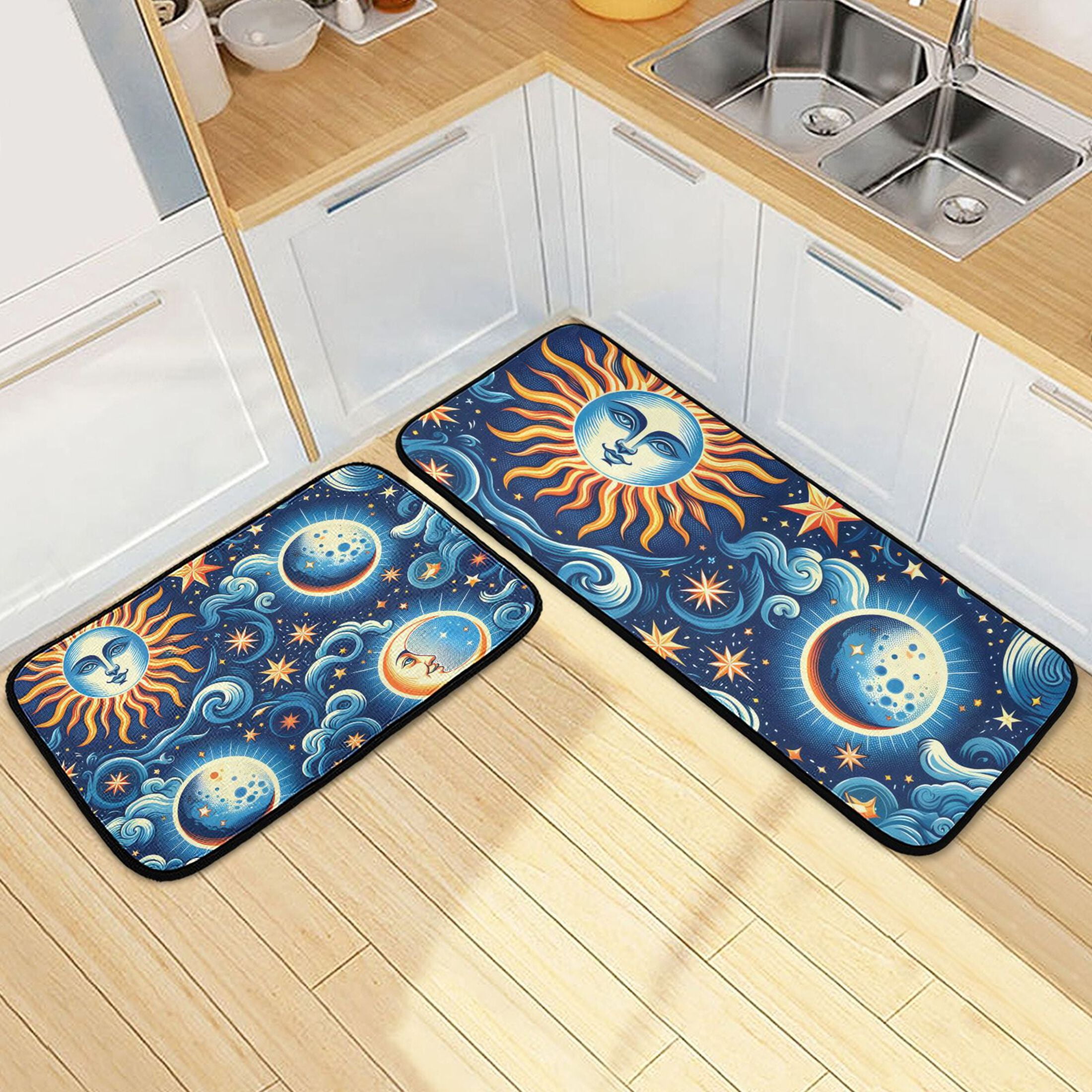 Boho Mandala Moon Kitchen Rugs Set of 2 Non Slip Floor Foam Mat ...