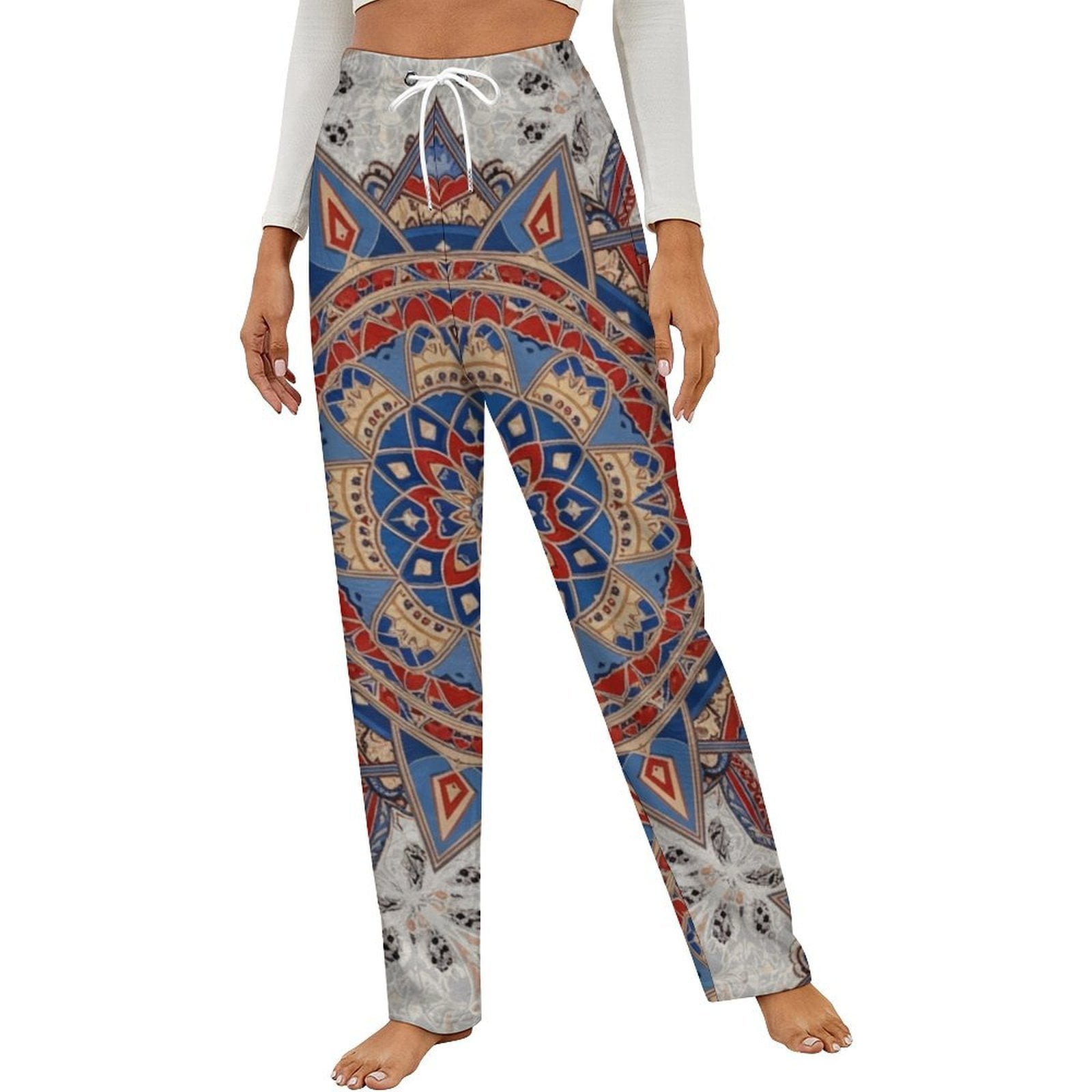 Boho Mandala Print Design Winter Female Pants Flannel High Waist Women ...