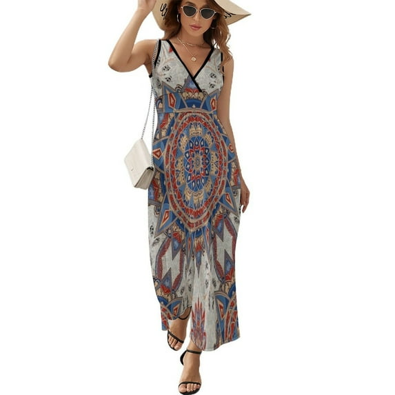 Boho Mandala Print Design Womens Night Club Maxi Dress V Neck ...