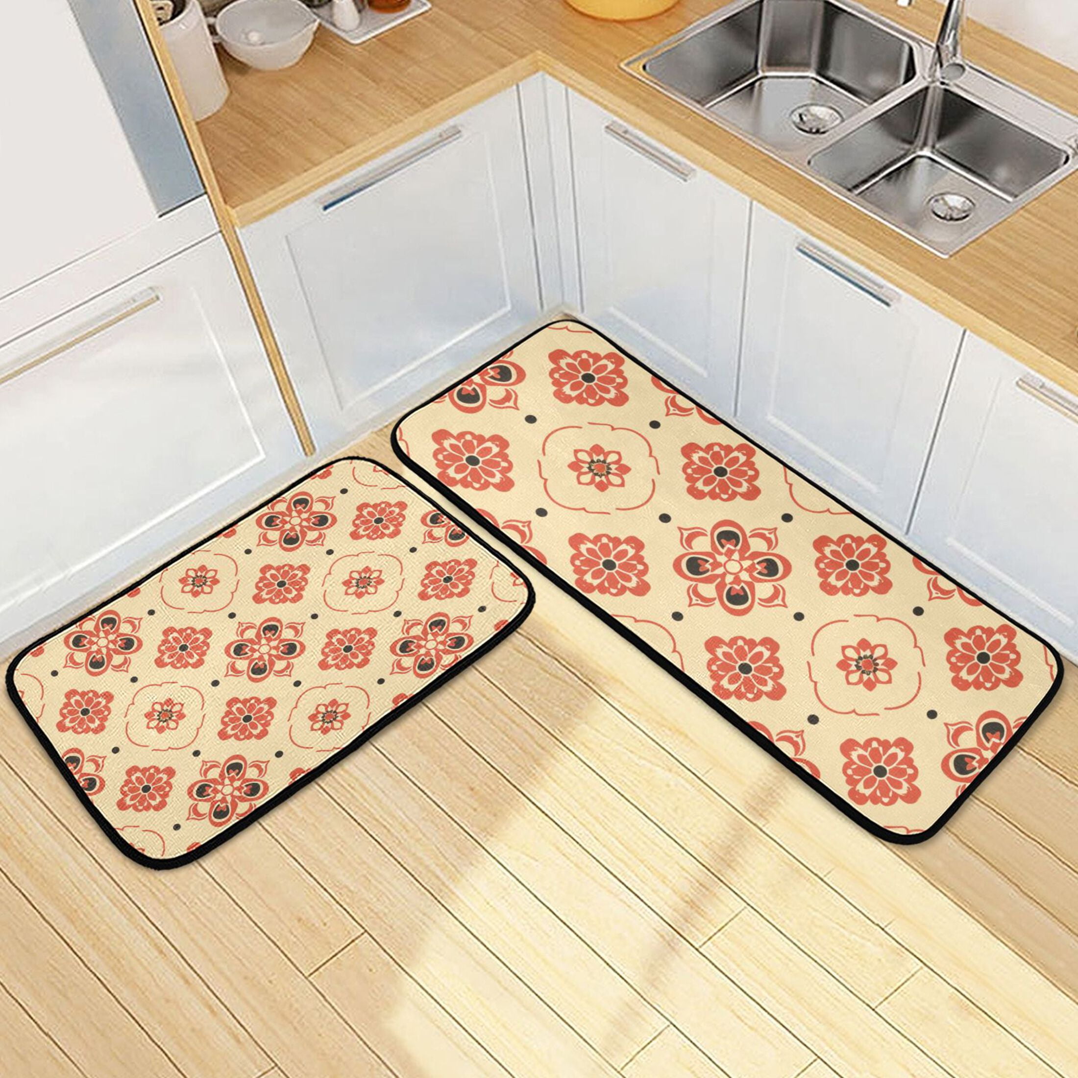 Boho Mandala Print Kitchen Rugs Set of 2 Non Slip Floor Foam Mat ...