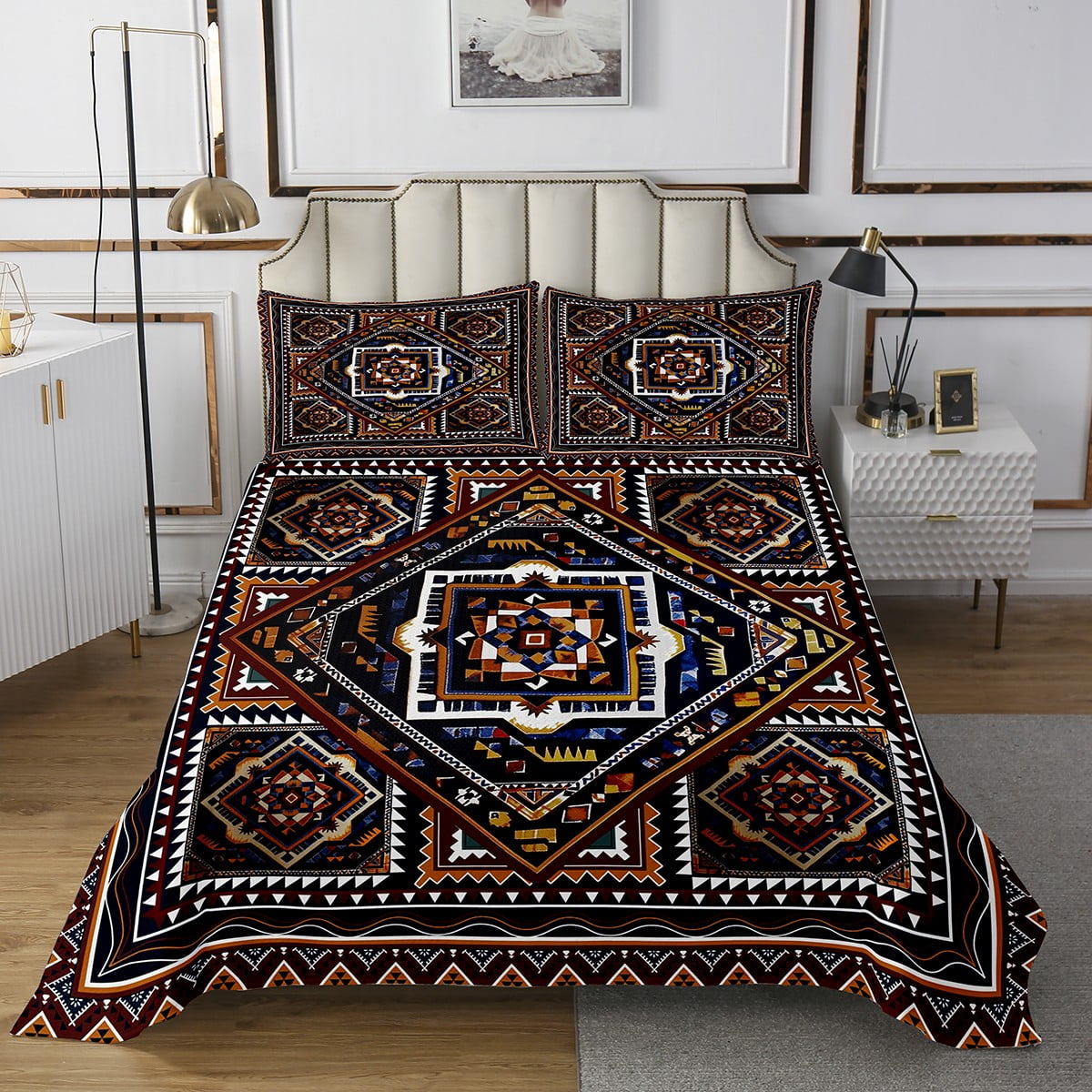 Boho Mandala Queen Quilt Set Adults Gothic Bedspread Vintage Damask ...