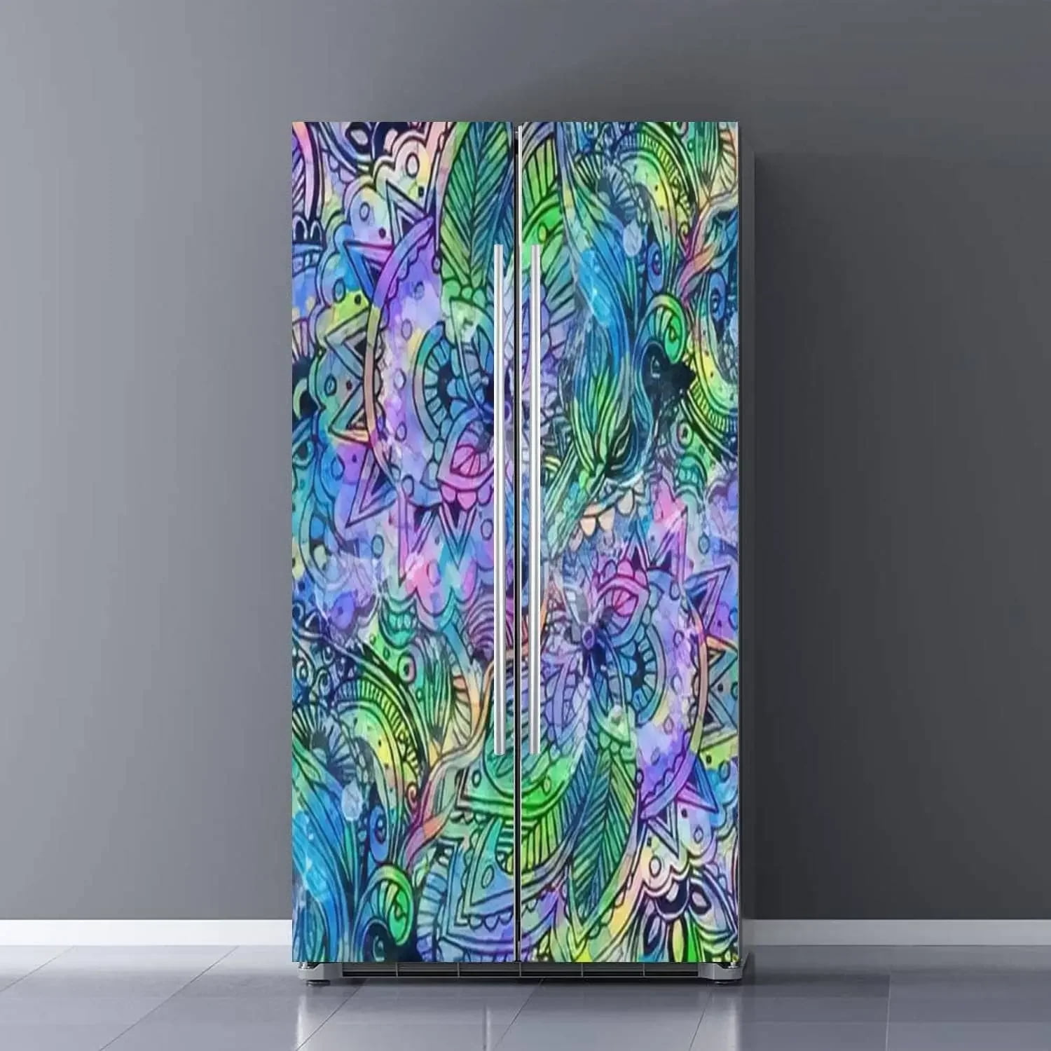 Boho Mandala Refrigerator Sticker Self Adhesive Bohemian Floral Fridge ...