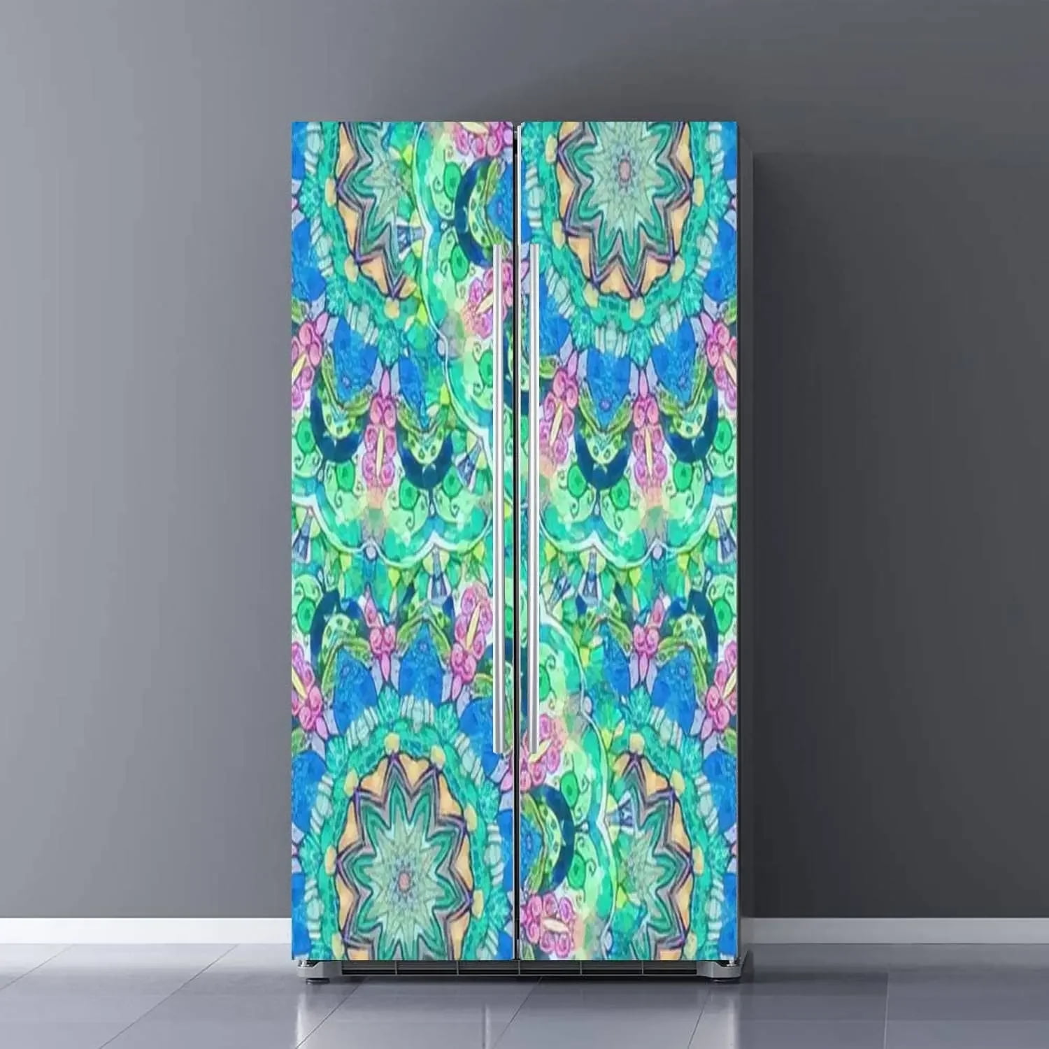 Boho Mandala Refrigerator Sticker Self Adhesive Bohemian Floral Fridge ...
