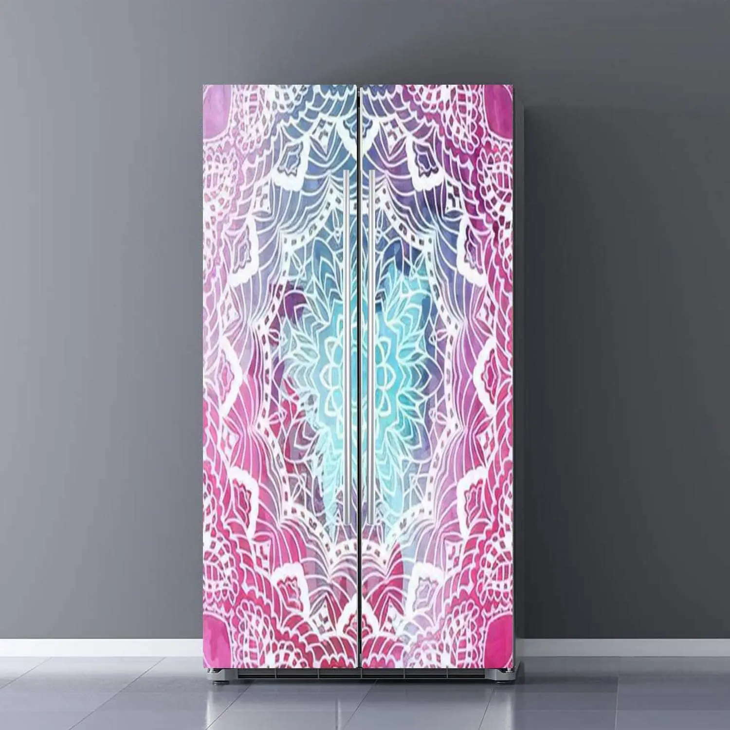 Boho Mandala Refrigerator Wrap Self Adhesive Bohemian Floral Fridge ...